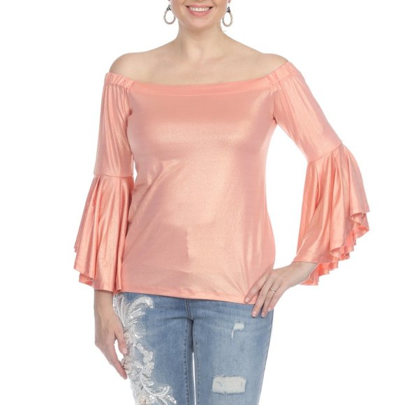 AZI | Tops | New Azi Coral Shimmer Off The Shoulder Top | Poshmark